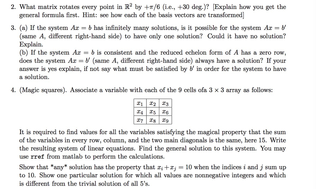 Solved 2. What matrix rotates every point in R2 by +π/6 | Chegg.com