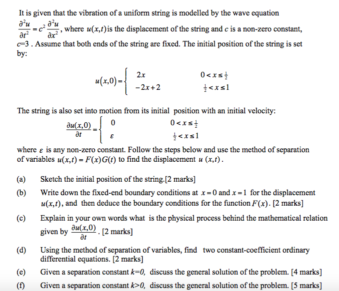 Solved It is given that the vibration of a uniform string is | Chegg.com