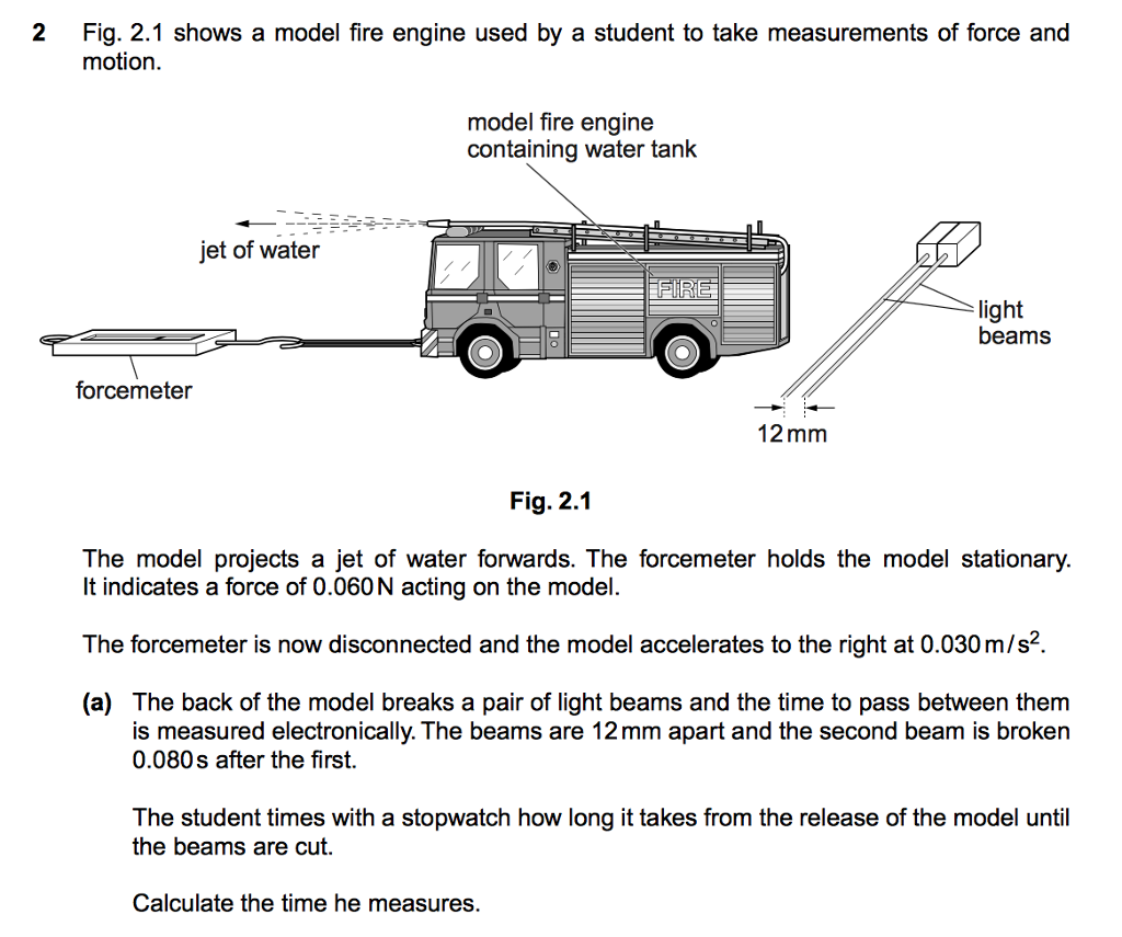 Solved 2 Fig. 2.1 shows a model fire engine used by a | Chegg.com