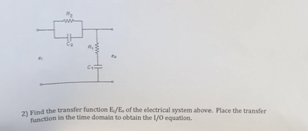 Solved 21 Find the transfer function E/E of the electrical | Chegg.com