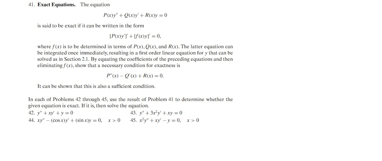 Solved 41. Exact Equations. The equation P(x)y" + Q(x)y' + | Chegg.com