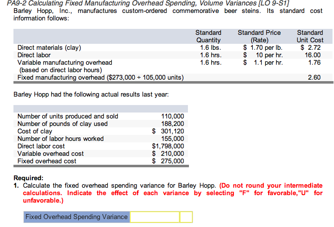 Solved 2. Calculate the fixed overhead volume variance for | Chegg.com
