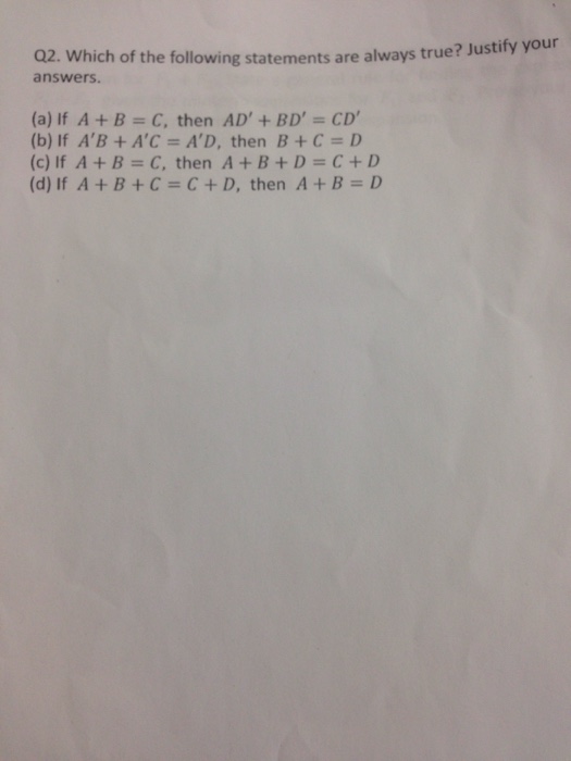 Solved Which of the following statements are always true? | Chegg.com