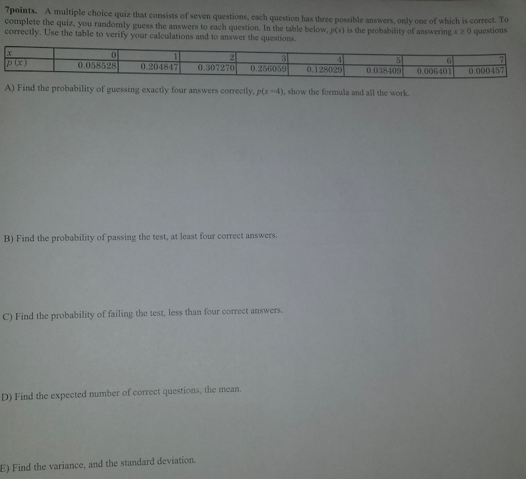 Solved A multiple choice quiz that consists of seven | Chegg.com