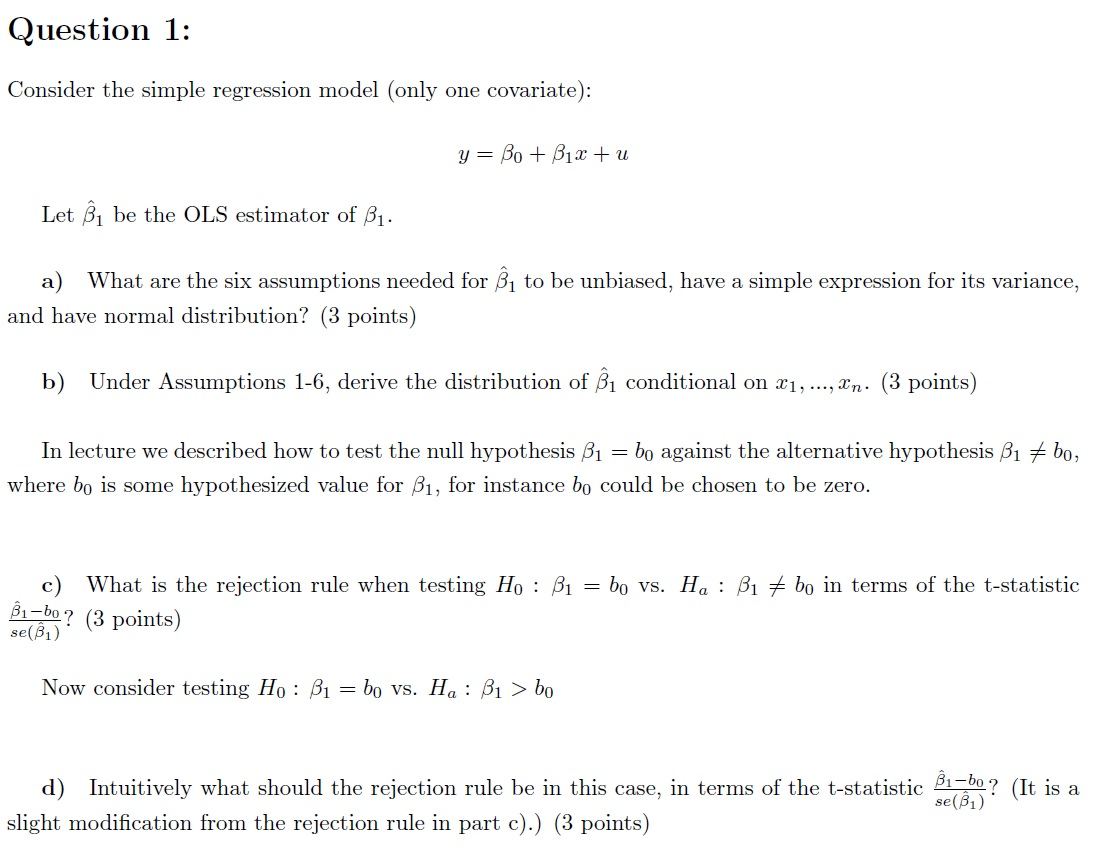 Consider the simple regression model (only one | Chegg.com