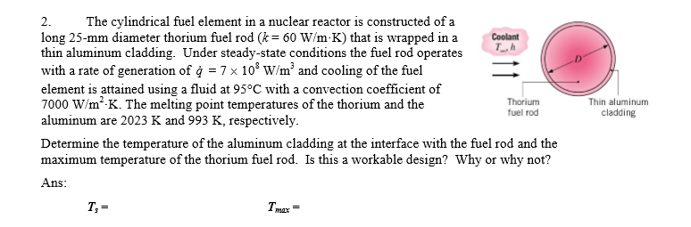 Solved The cylindrical fuel element in a nuclear reactor is | Chegg.com