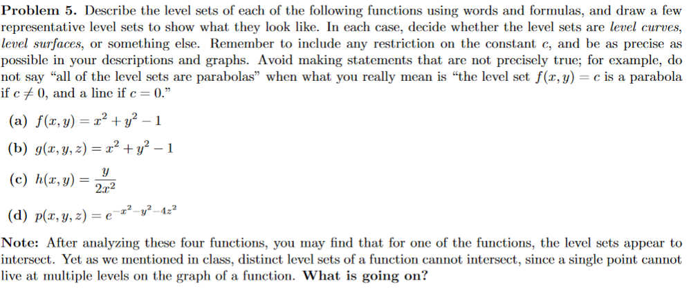Solved Describe the level sets of each of the following | Chegg.com