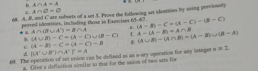 Solved 68. A, B, and C are subsets of a set S. Prove the | Chegg.com