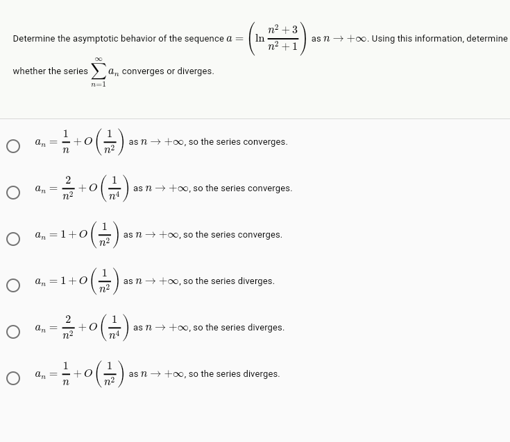 Solved Determine the asymptotic behavior of the sequence a = | Chegg.com