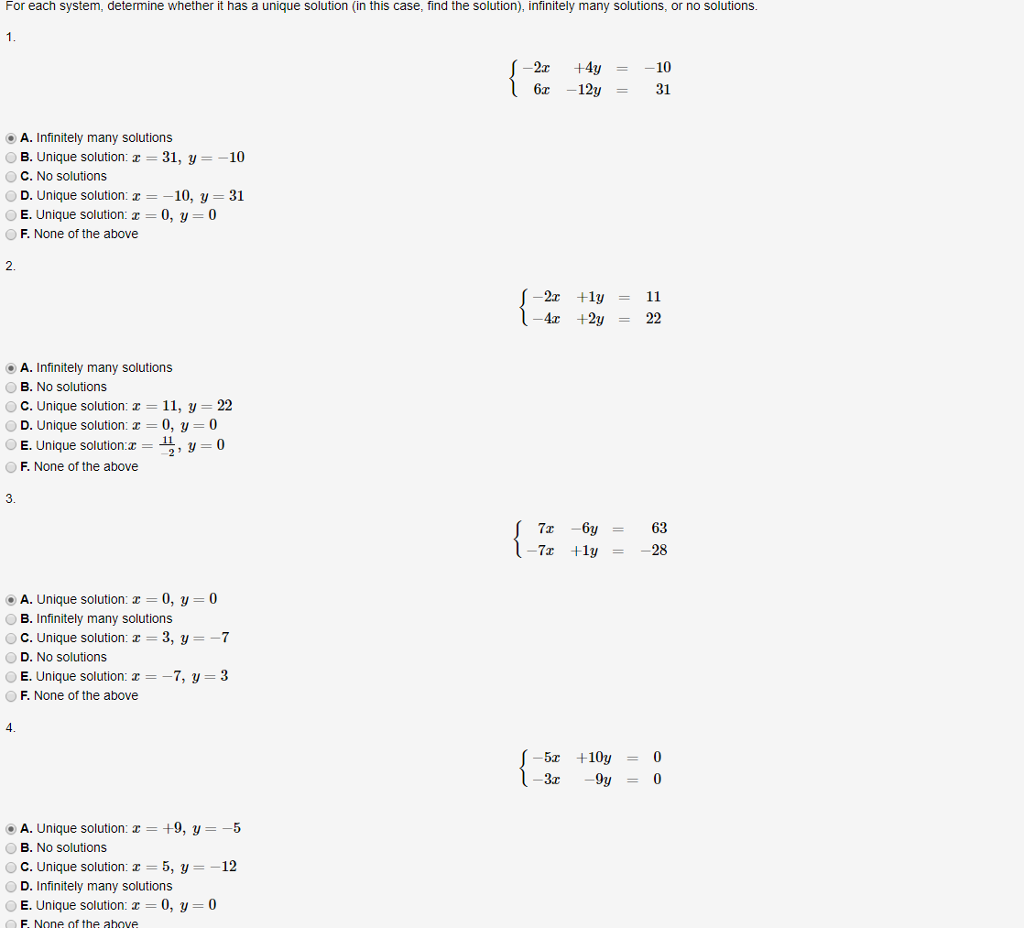 Solved For Each System Determine Whether It Has A Unique