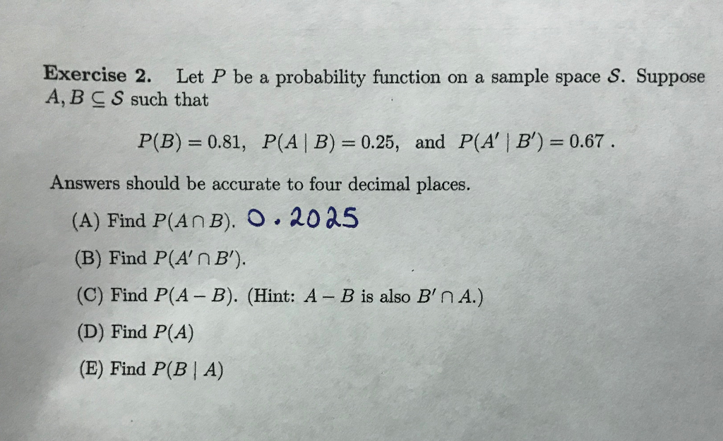 Solved Exercise 2. Let P be a probability function on a | Chegg.com