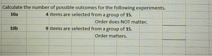 Solved Calculate the number of possible outcomes for the | Chegg.com