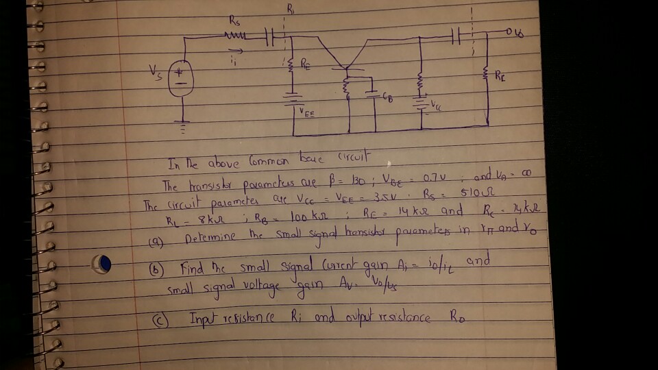 Solved In the above common base circuit The transistor | Chegg.com