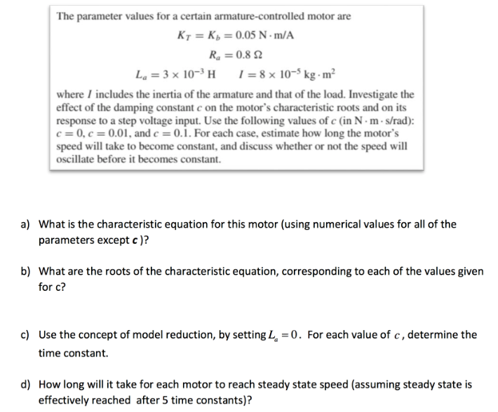 Solved The parameter values for a certain | Chegg.com