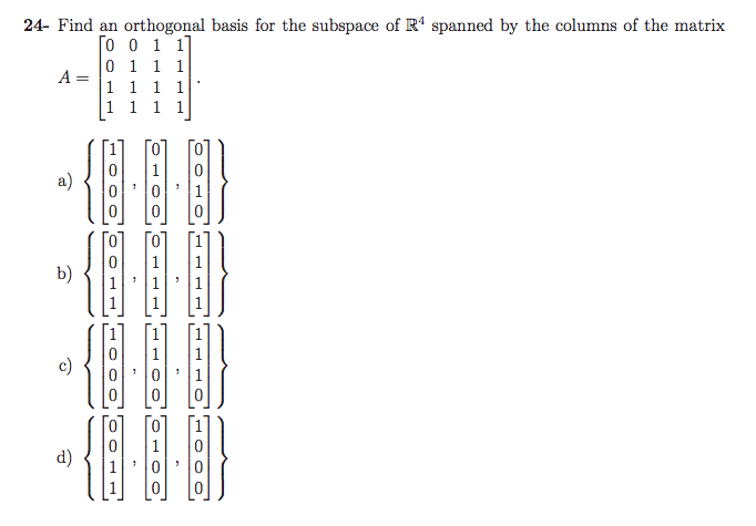 Solved Find an orthogonal basis for the subspace of R4 | Chegg.com