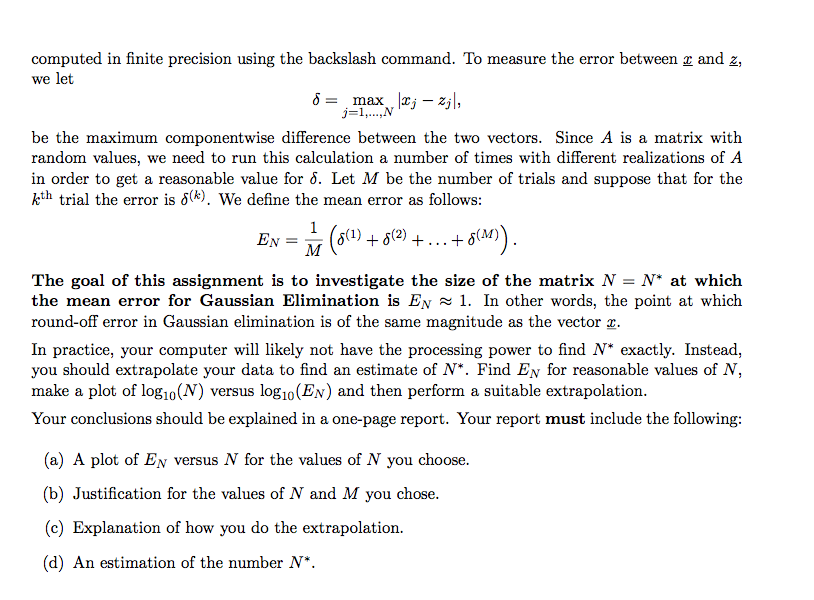 Solved Computing Assignment Gaussian Elimination On A Large