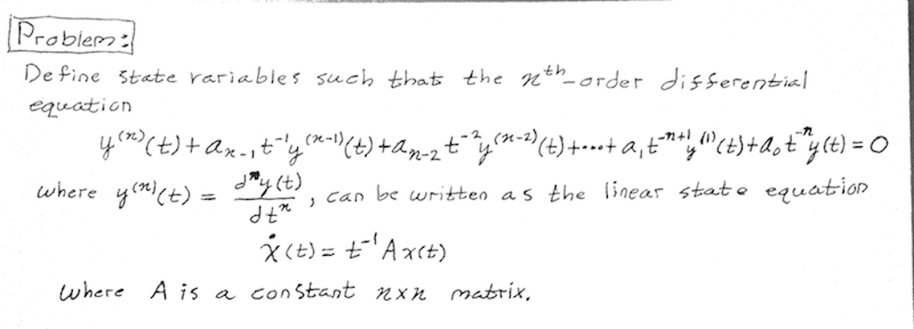 Define state variables such that the n^th -order | Chegg.com