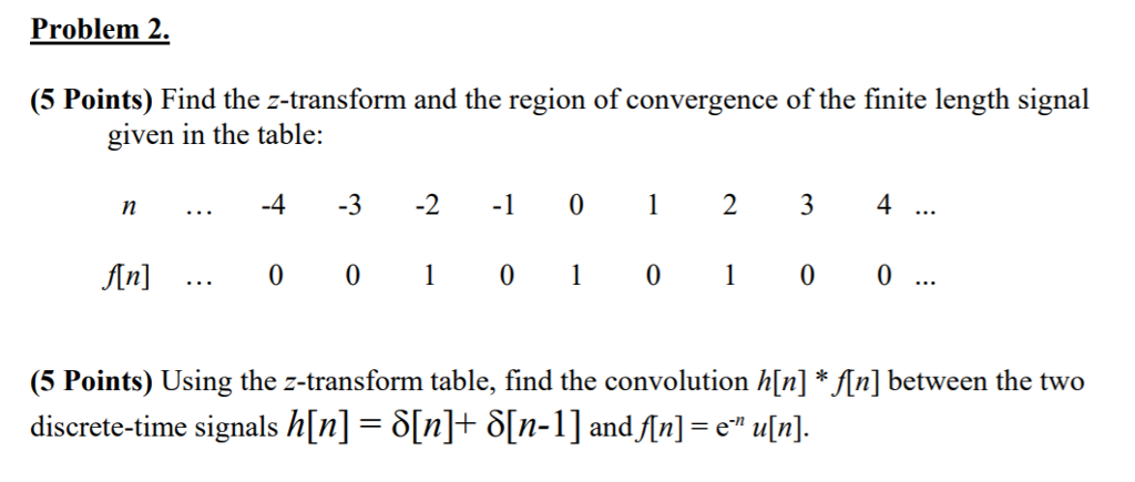 Solved Problem 2. (5 Points) Find the z-transform and the | Chegg.com