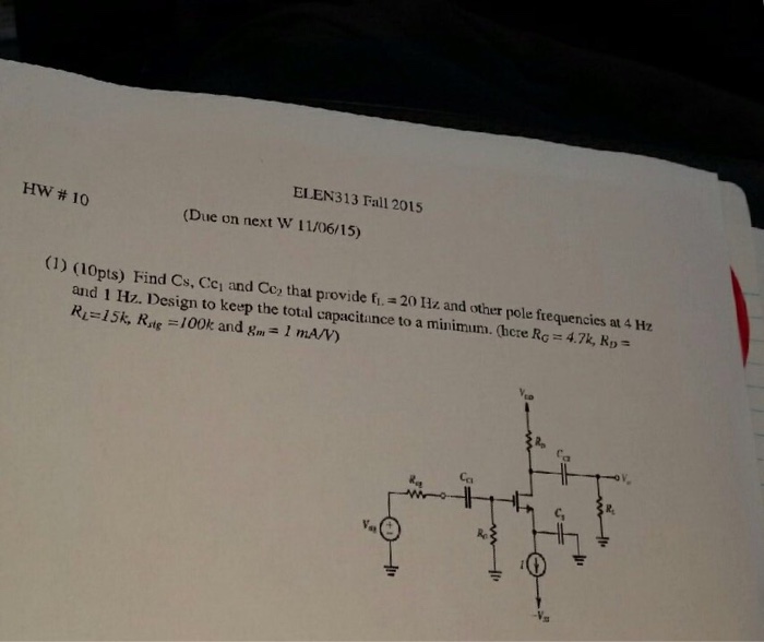 Solved (1) Find Cs, Cc1 and Cc2 that provide f1 = 20 Hz and | Chegg.com