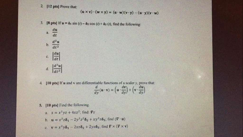 Solved 2 [12 pts] Prove that: (u x v) (wxy) - (u)(v y) -(u | Chegg.com