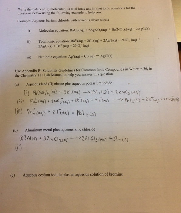 Solved Write the balanced: molecular, total ionic and net | Chegg.com