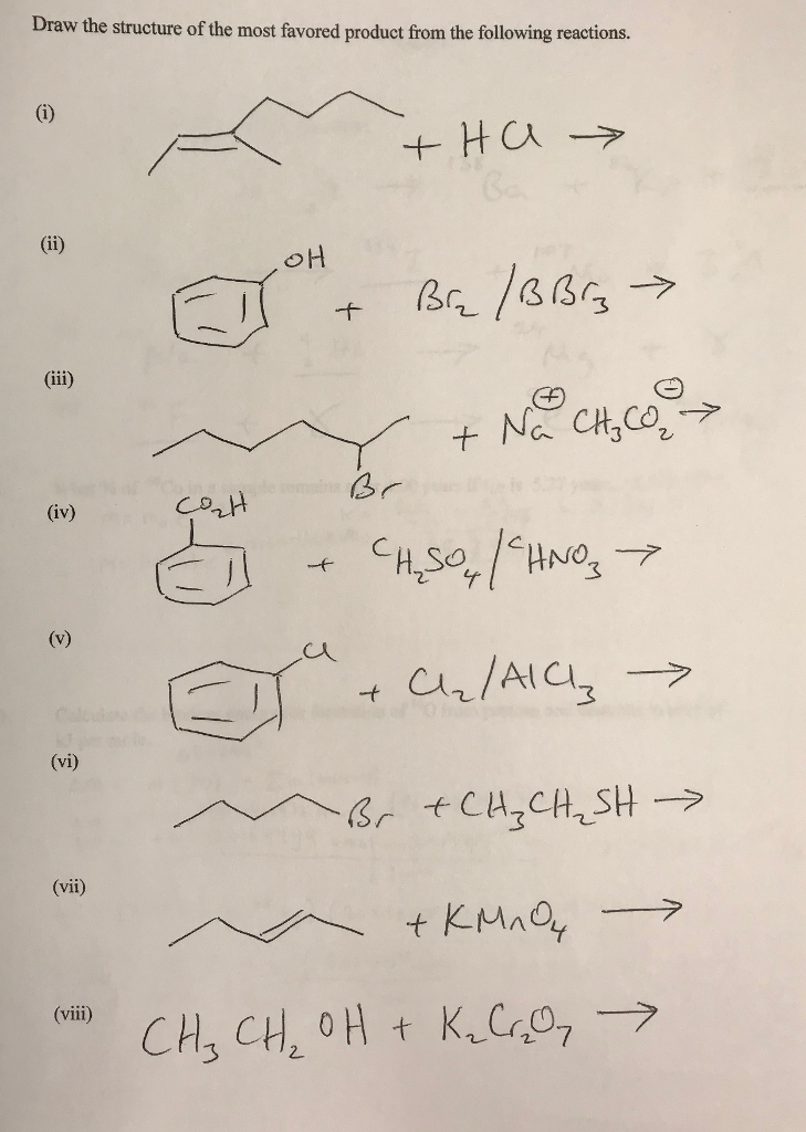 Solved Draw the structure of the most favored product from | Chegg.com