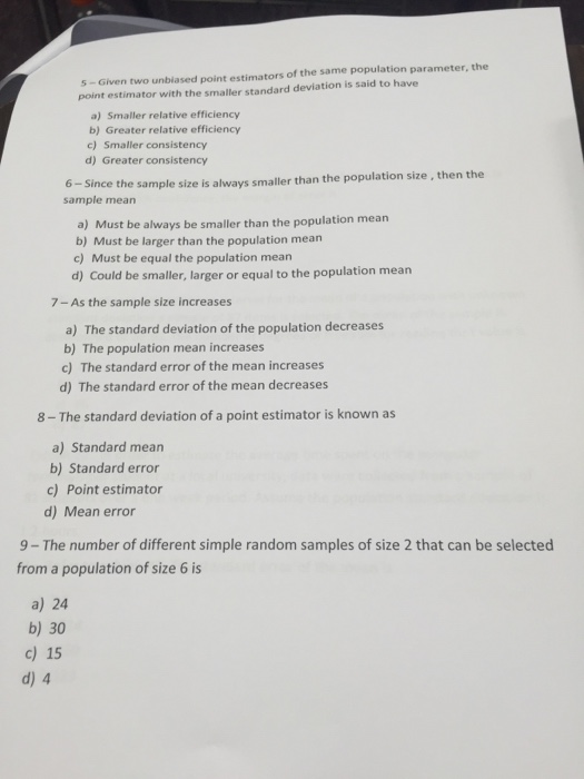 Solved Given Two Unbiased Point Estimators Of The Same