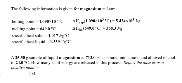 Solved The following information is given for magnesium at | Chegg.com