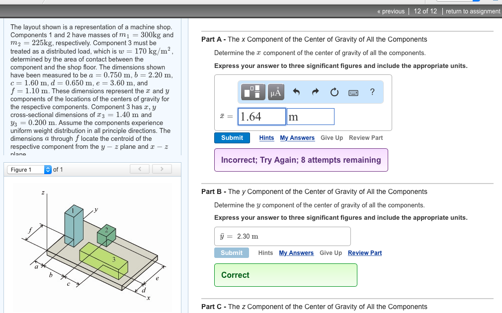 Solved Determine the x component of the center of gravity of | Chegg.com