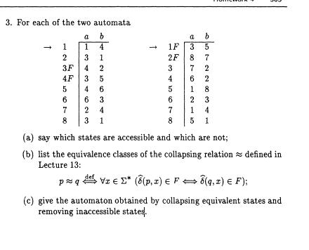 Solved 3. For each of the two automata 1F 2F 8 7 3F 4 2 4F 3 | Chegg.com