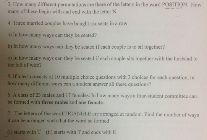 Solved How many different permutations are there of the | Chegg.com