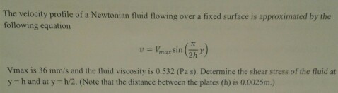 Solved The velocity profile of a Newtonian fluid flowing | Chegg.com