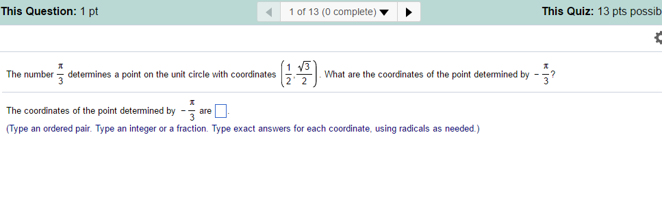 Solved The number pi/3 determines a point on the unit circle | Chegg.com