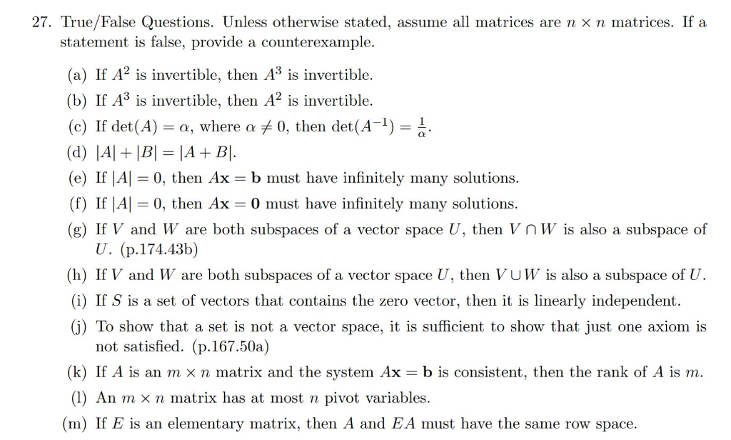 Solved 27, True/False Questions. Unless otherwise stated, | Chegg.com