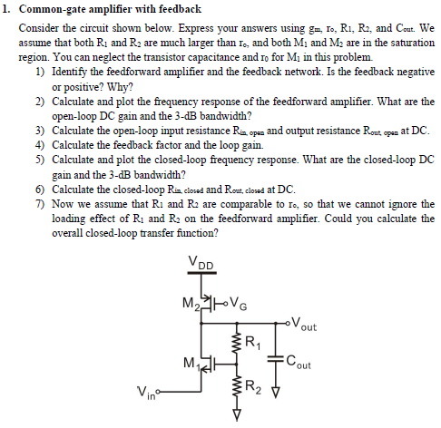 Solved 1. Common-gate amplifier with feedback Consider | Chegg.com