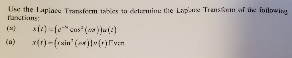 Solved Use the Laplace Transform tables to determine the | Chegg.com