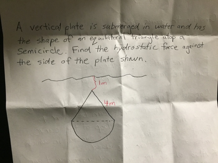 Solved A vertical plate is submerged in water and has the | Chegg.com