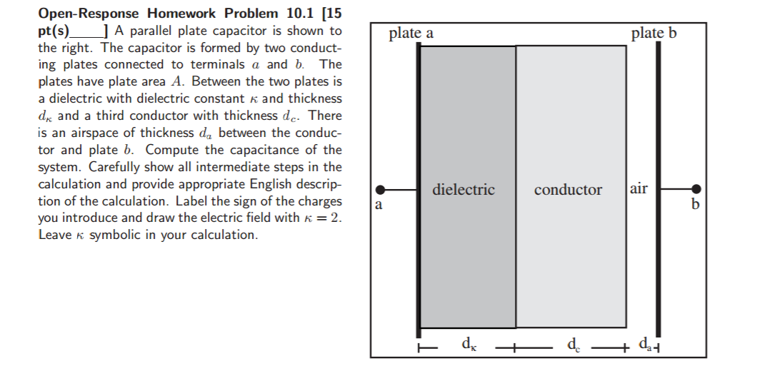 Solved A Parallel Plate Capacitor Is Shown To The Right The
