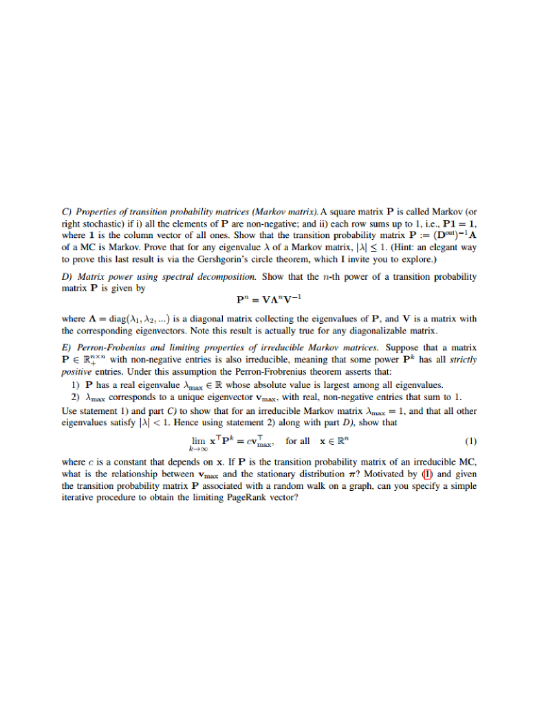 Properties of transition probability matrices (Markov | Chegg.com