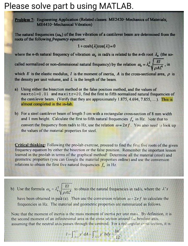Solved Please solve part b using MATLAB Problem 7: | Chegg.com