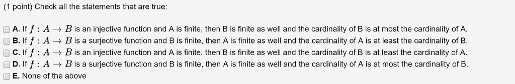 Solved (1 point) Check all the statements that are true: OA. | Chegg.com