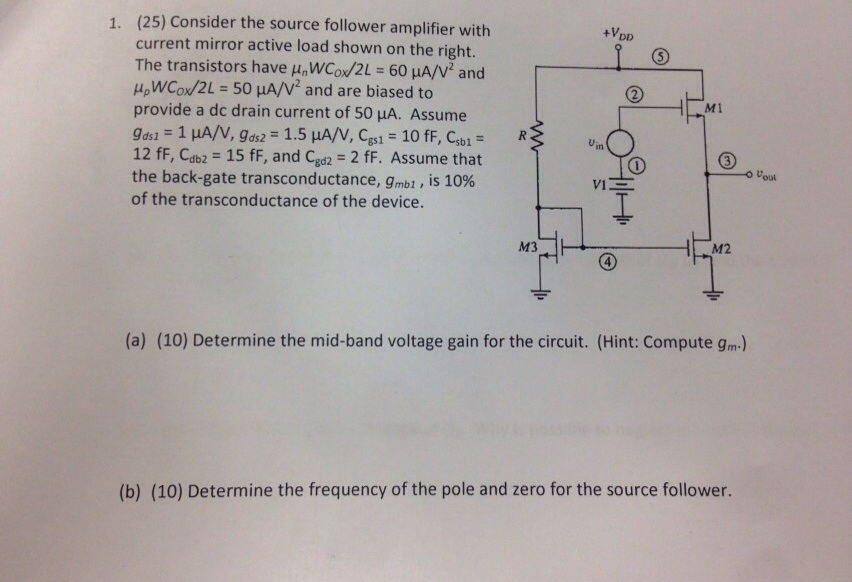 1. (25) consider the source follower amplifier with | Chegg.com