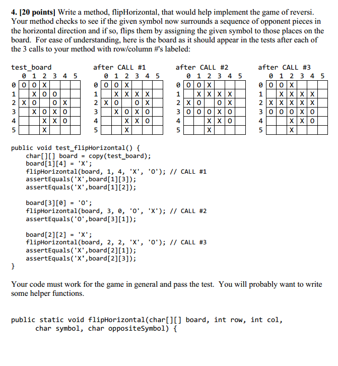 Solved 4. 120 pointsl Write a method, flipHorizontal, that | Chegg.com