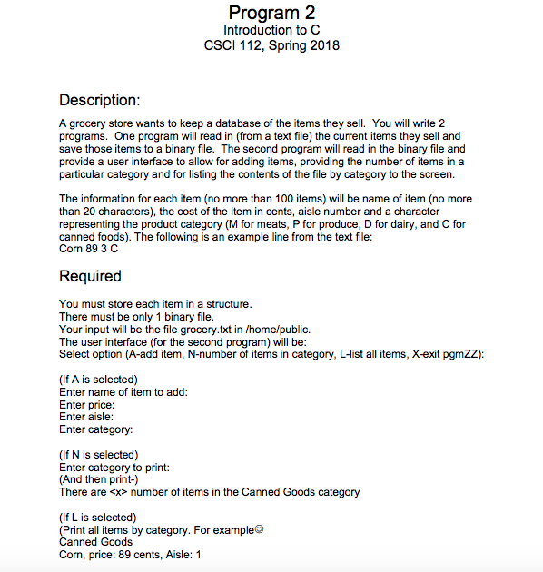 Solved Program 2 Introduction to C CSCI 112, Spring 2018 | Chegg.com