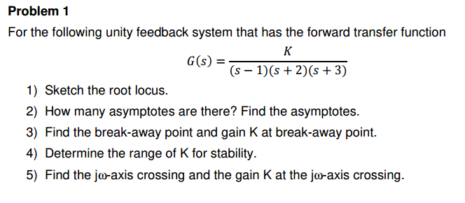 Solved For the following unity feedback system that has the | Chegg.com