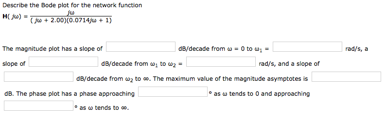 Solved Describe The Bode Plot For The Network Function Hjw 4891