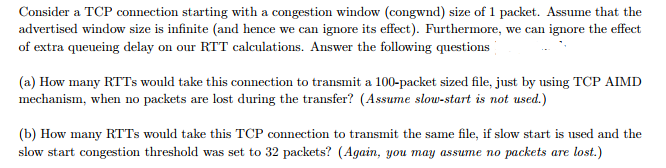 Solved Consider a TCP connection starting with a congestion | Chegg.com