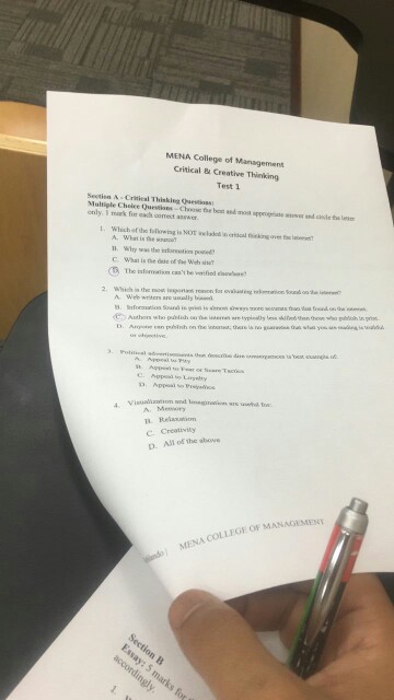 MENA College of Management Critical & Creative | Chegg.com