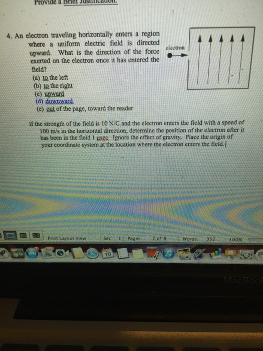 Solved An electron traveling horizontally enters a region | Chegg.com