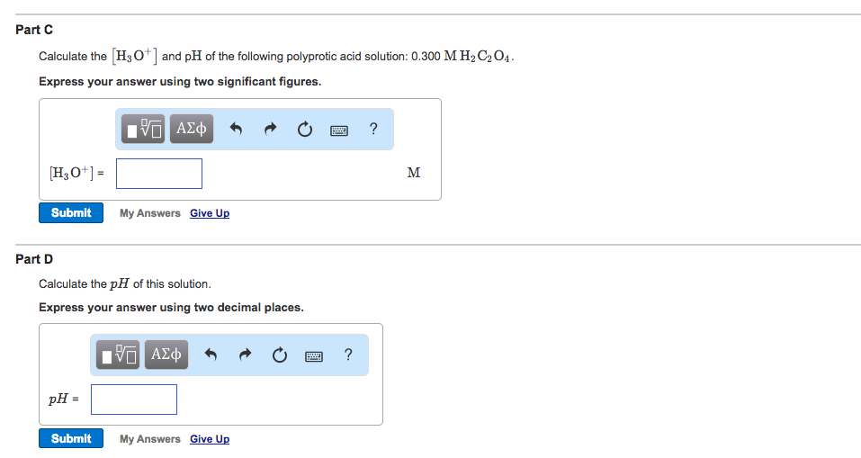 Solved Part C Calculate the [HO and pH of the following | Chegg.com